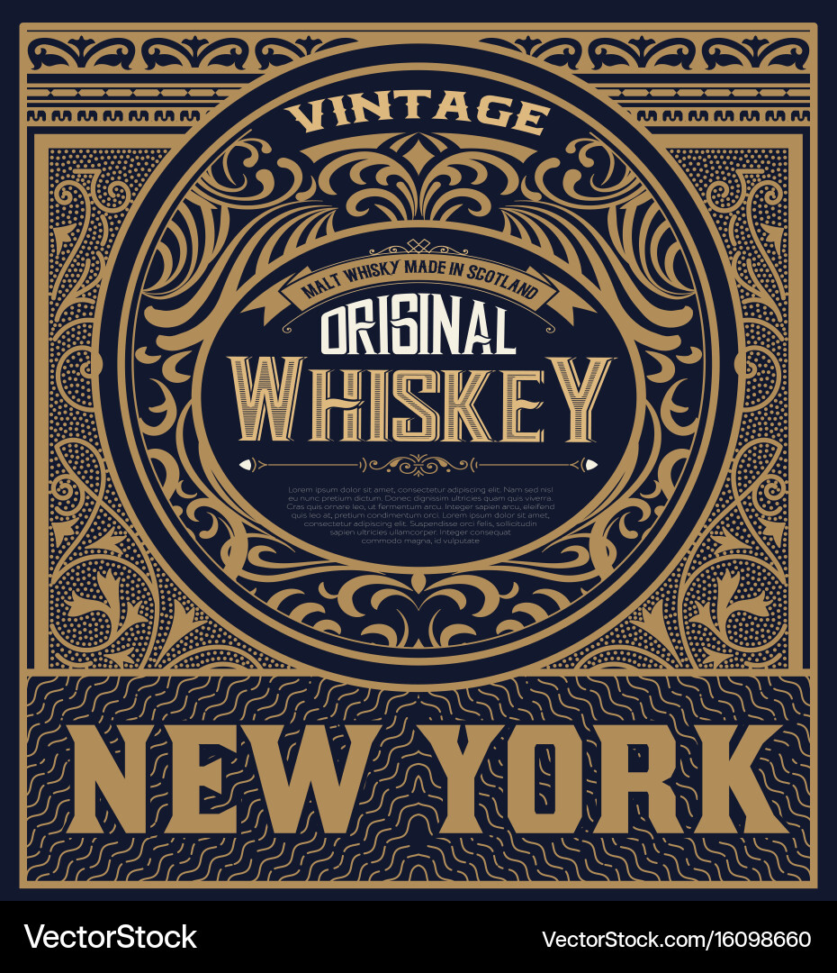 Whiskey label with baroque ornaments Royalty Free Vector