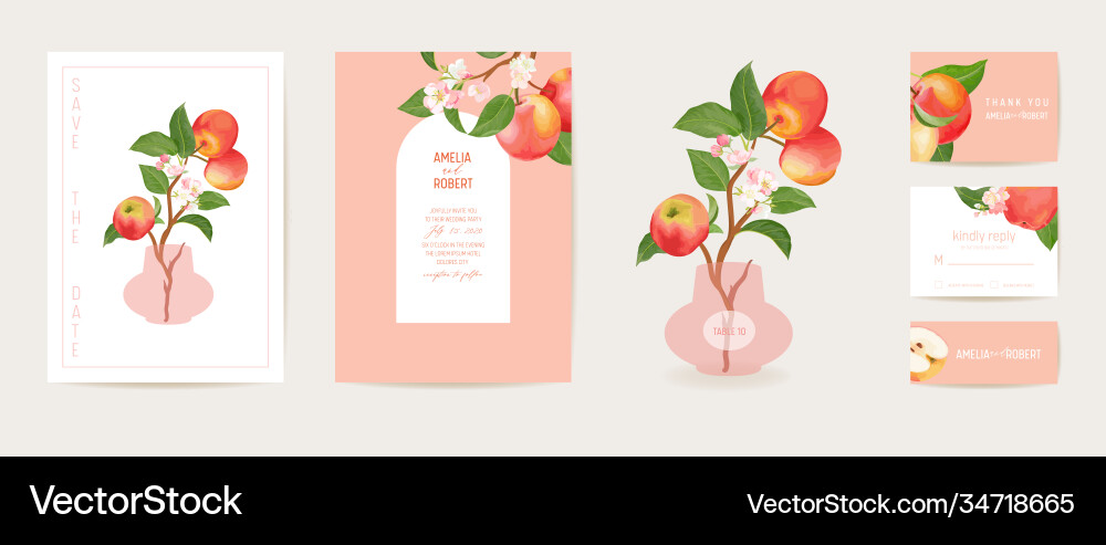 Apple invitation card wedding vintage Royalty Free Vector