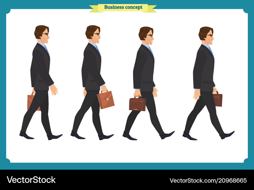 Collection set walking and running businessman Vector Image