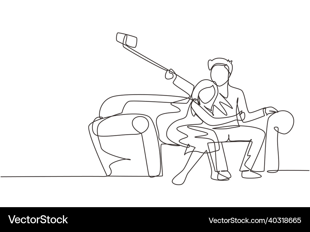 Continuous one line drawing man and woman take Vector Image