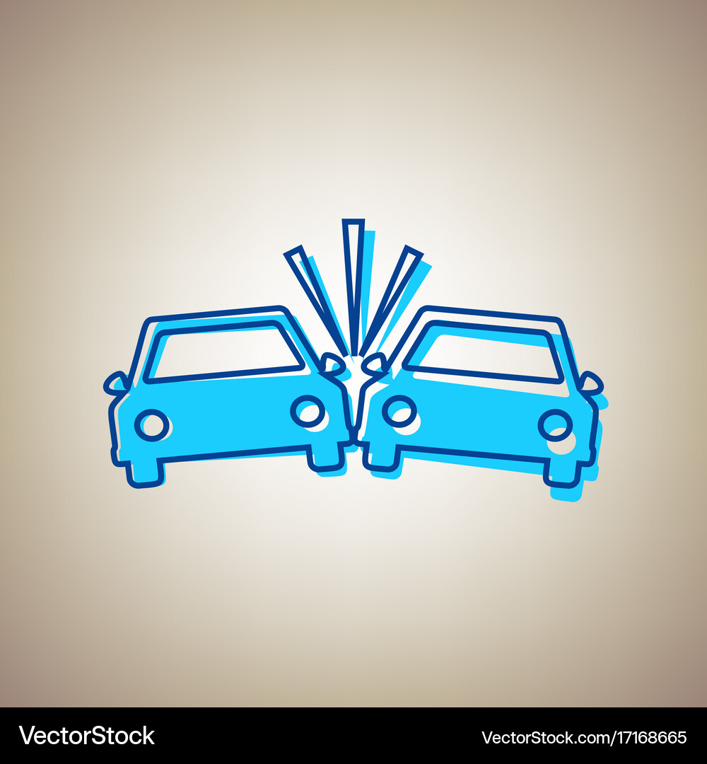 Crashed cars sign sky blue icon Royalty Free Vector Image