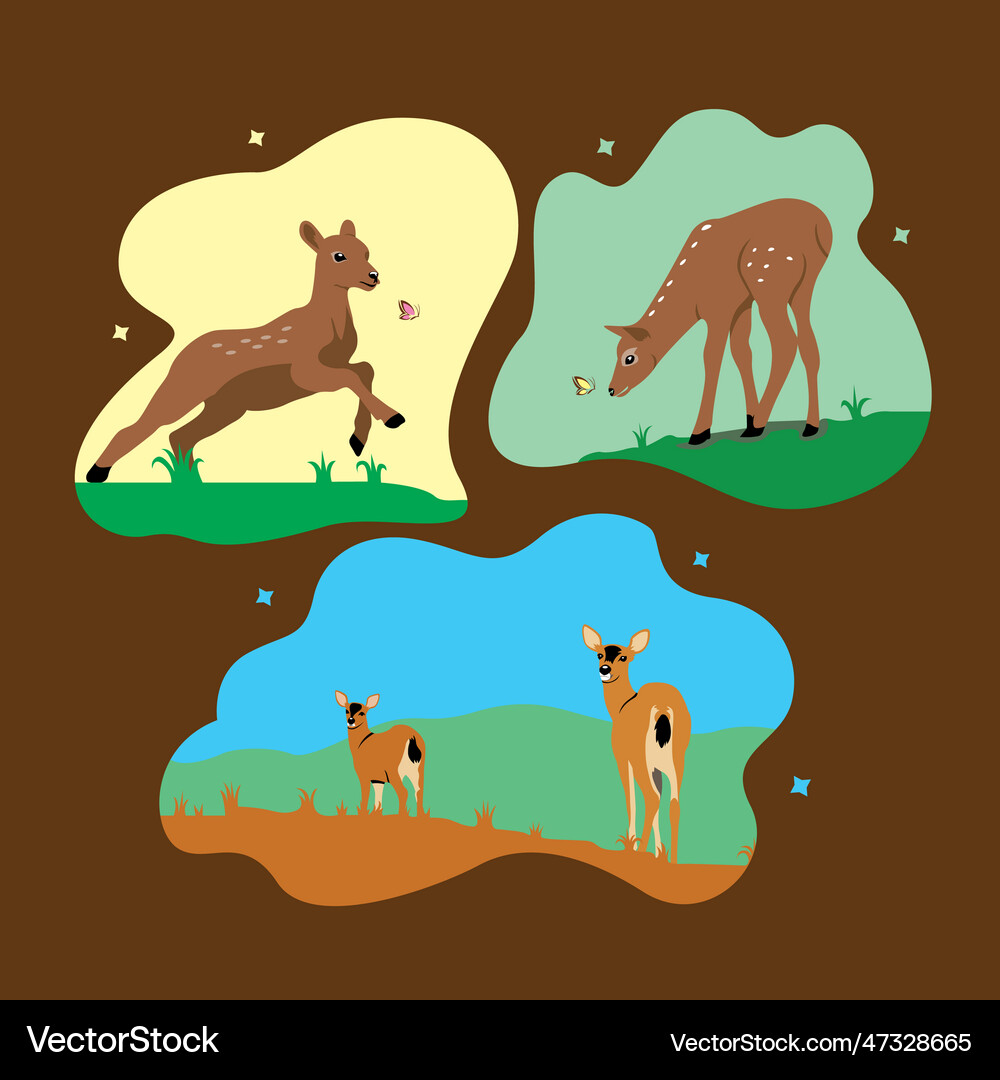 Cute cartoon deer set in flat style Royalty Free Vector