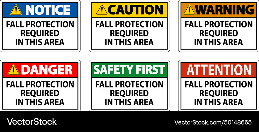 Danger sign fall protection required in this area Vector Image