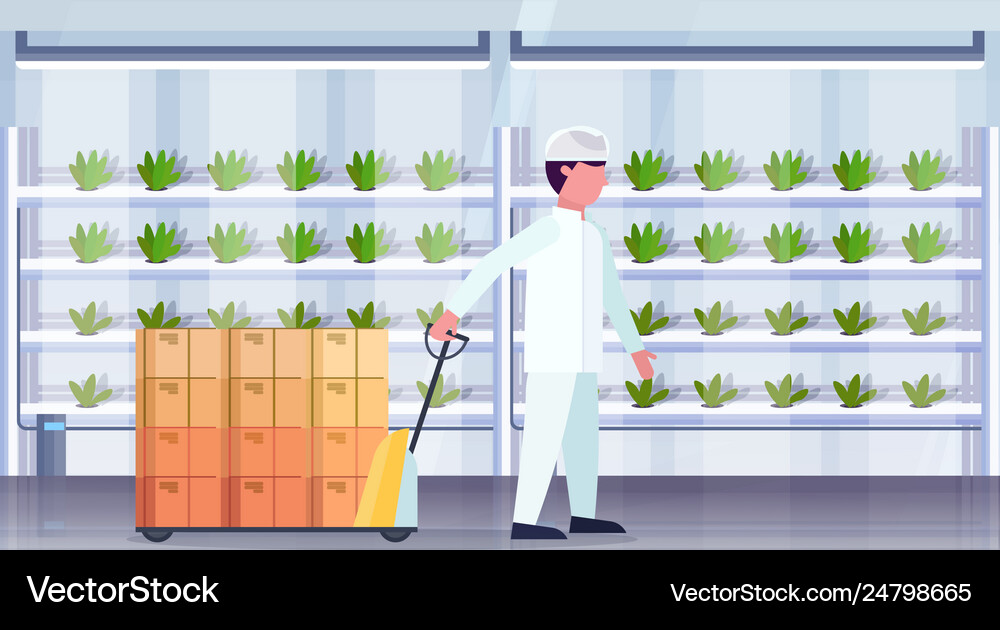 Man agriculture engineer in uniform carrying Vector Image