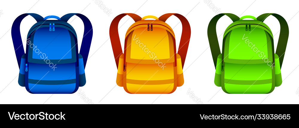 Set bright school backpacks in realistic style Vector Image