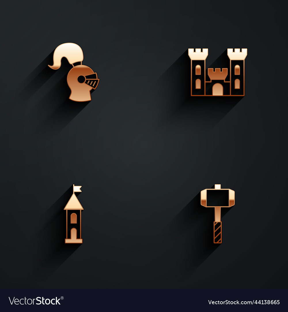 Set medieval helmet castle tower and battle Vector Image