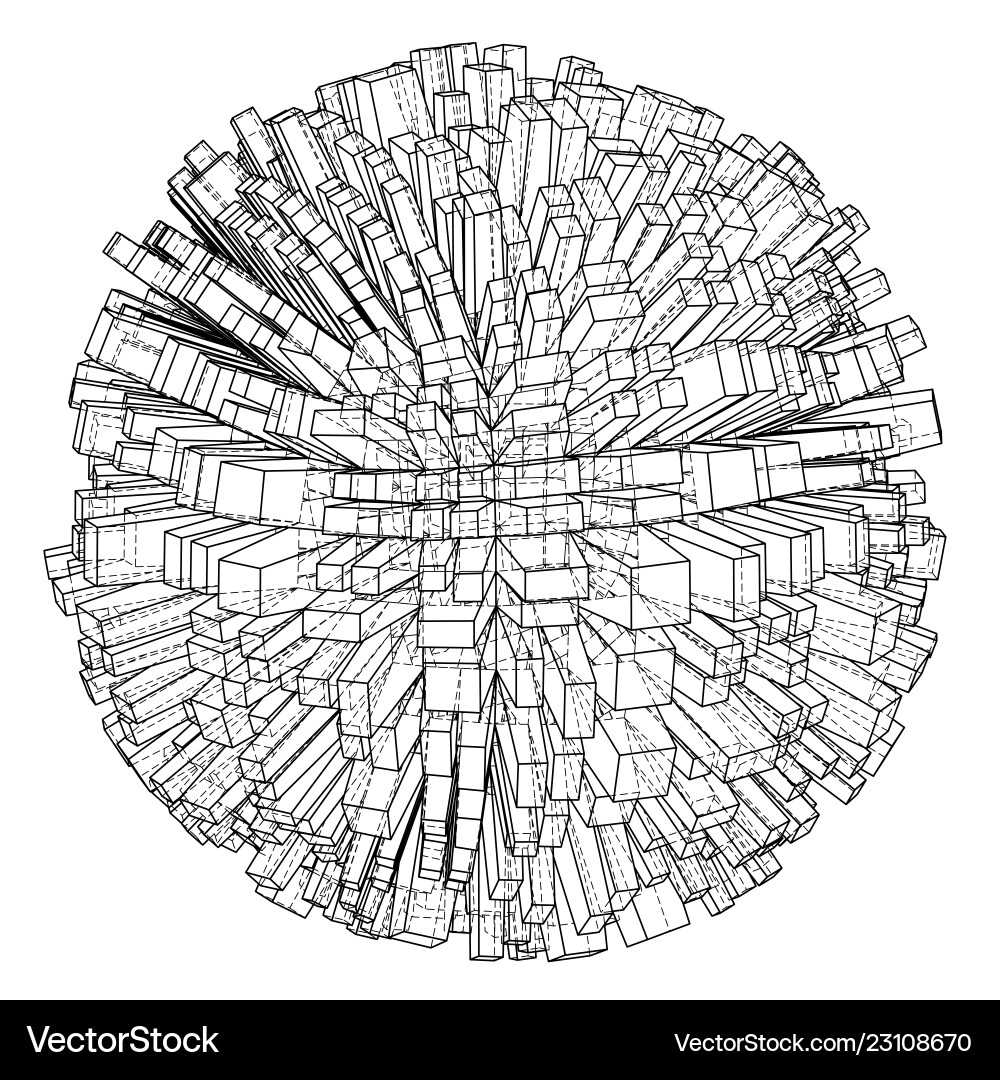Abstract 3d sphere with city blueprint style Vector Image