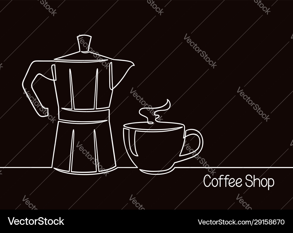 Coffee pot and cup line art Royalty Free Vector Image