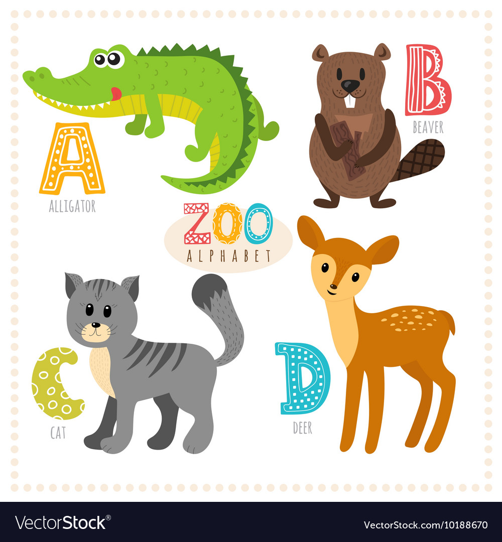 Cute cartoon animals zoo alphabet with funny Vector Image