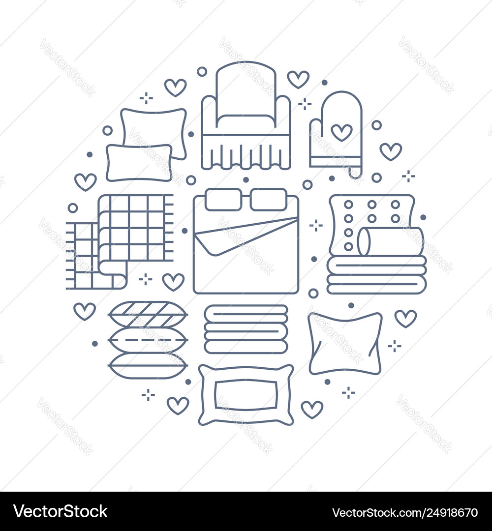 Home textiles circle template with flat line icons