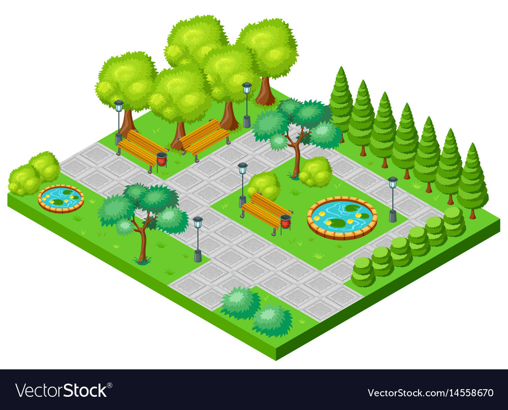 Isometric spring park landscape concept Royalty Free Vector Isometric spring park landscape concept Royalty Free Vector