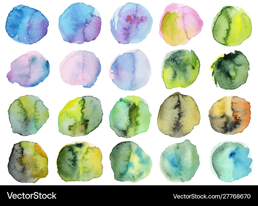 Set blue green watercolor hand painted round Vector Image