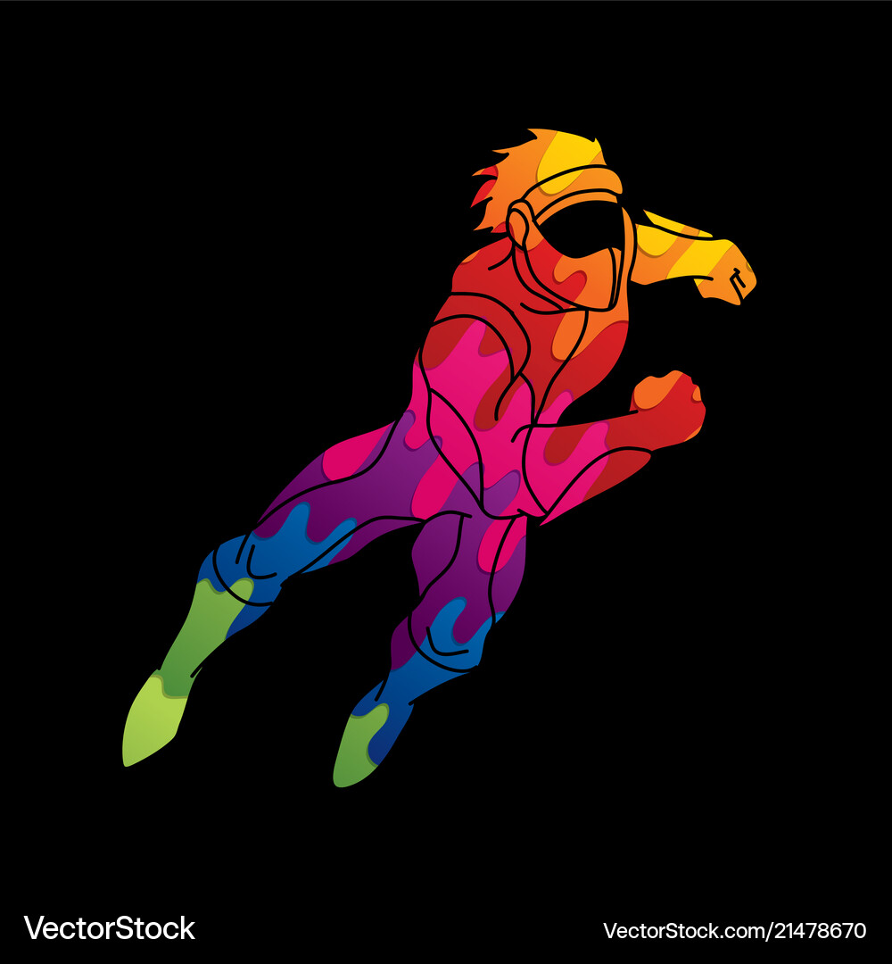 Superhero flying action cartoon Royalty Free Vector Image