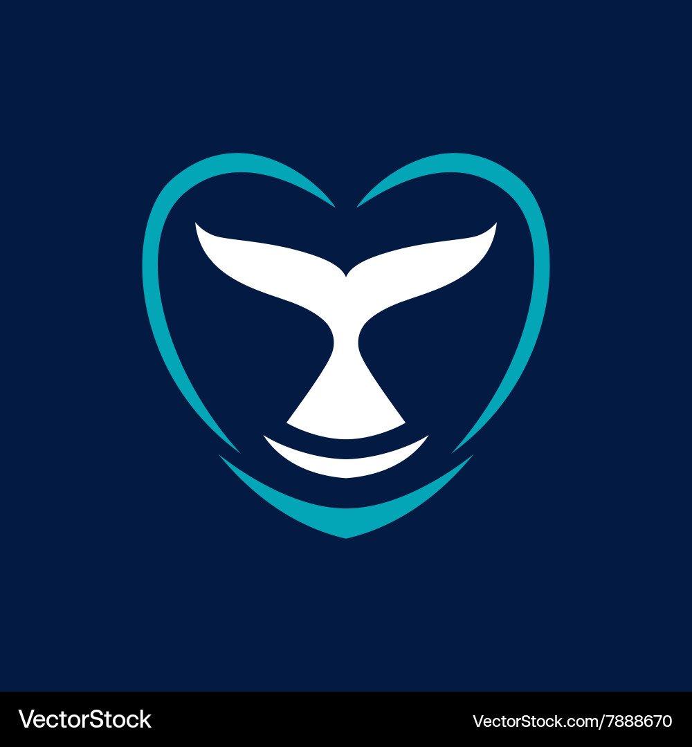 White tail whale heart logo sign Royalty Free Vector Image
