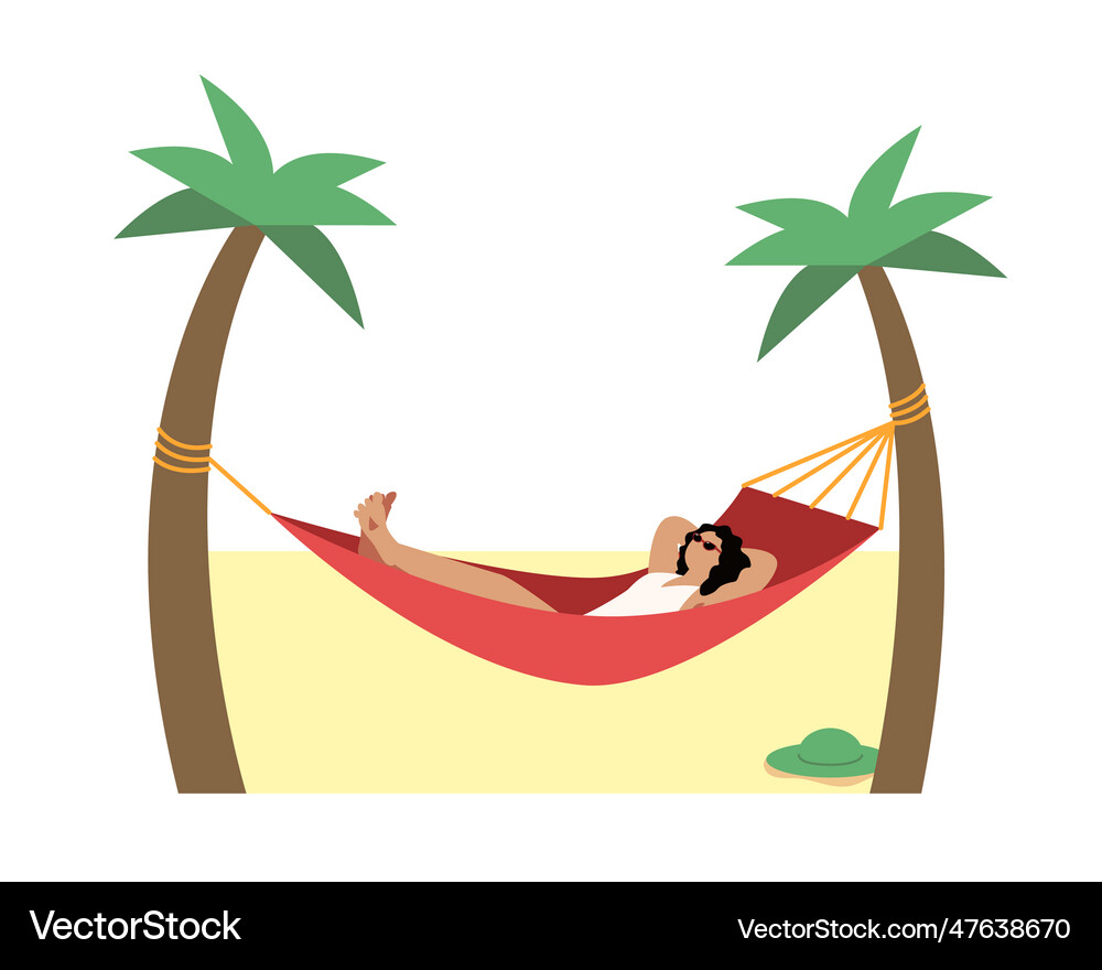Woman lying in hammock feeling happy when Vector Image