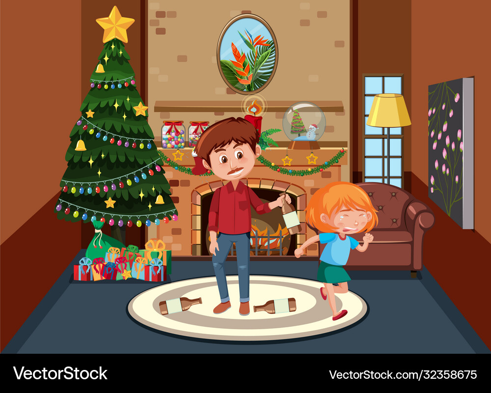 Background scene with alcoholic father and crying Vector Image