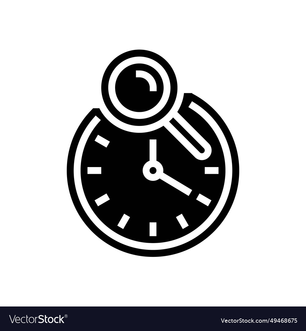 Clock search magnifying glass glyph icon Vector Image