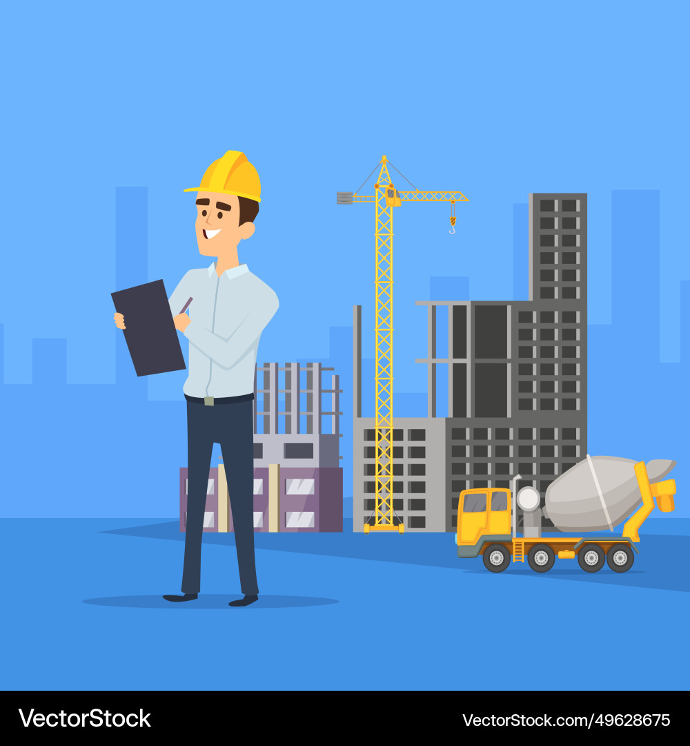 Construction background builder standing Vector Image