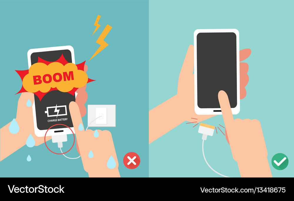 Do not play smart phone in charging battery Vector Image
