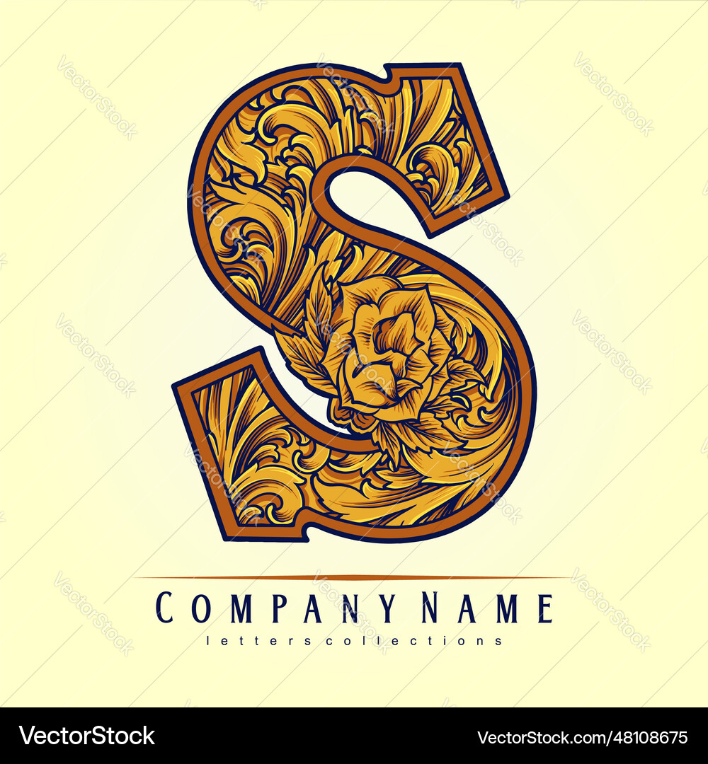 Engraved elegance monogram s with flowers detail Vector Image