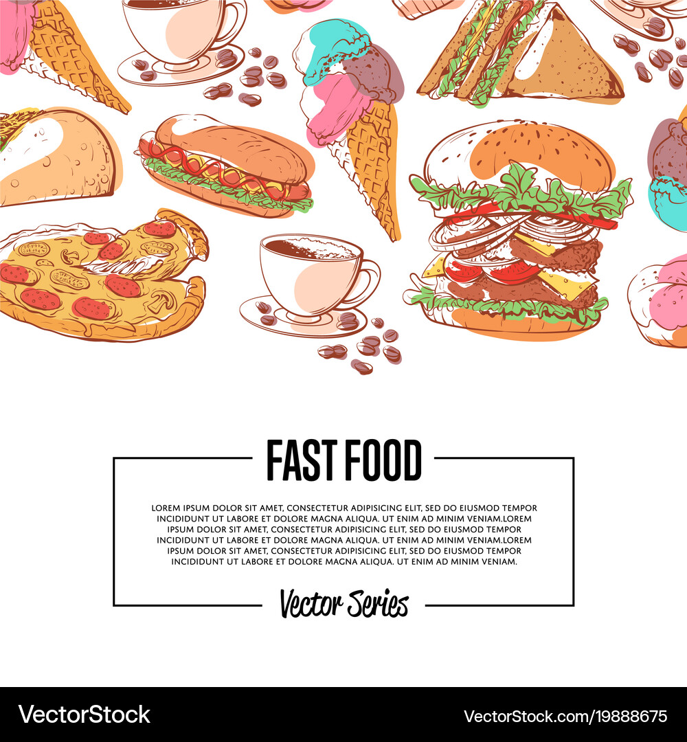 Fast food poster with takeaway menu Royalty Free Vector