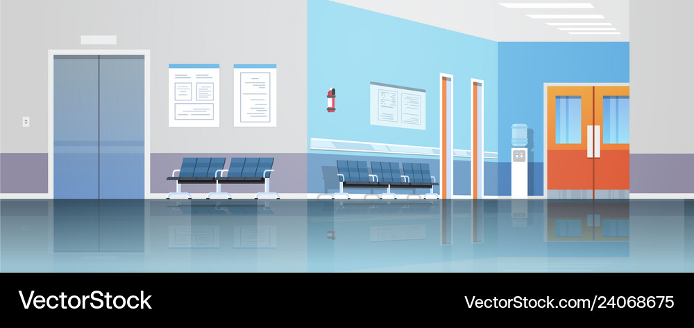 Hospital corridor waiting hall with information Vector Image