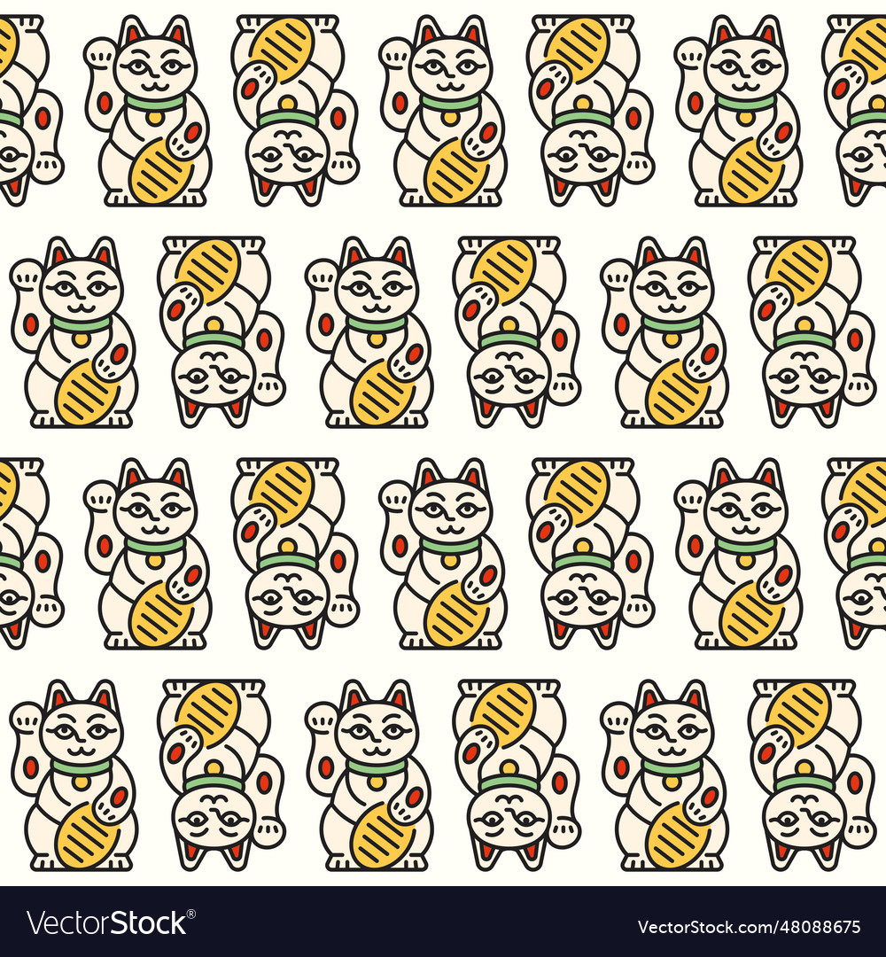 Maneki neko cat with coin seamless background Vector Image
