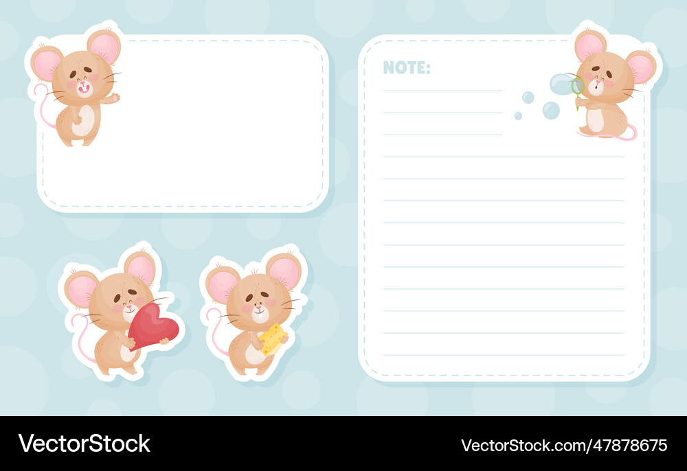 Note and reminder card with cute little mouse Vector Image