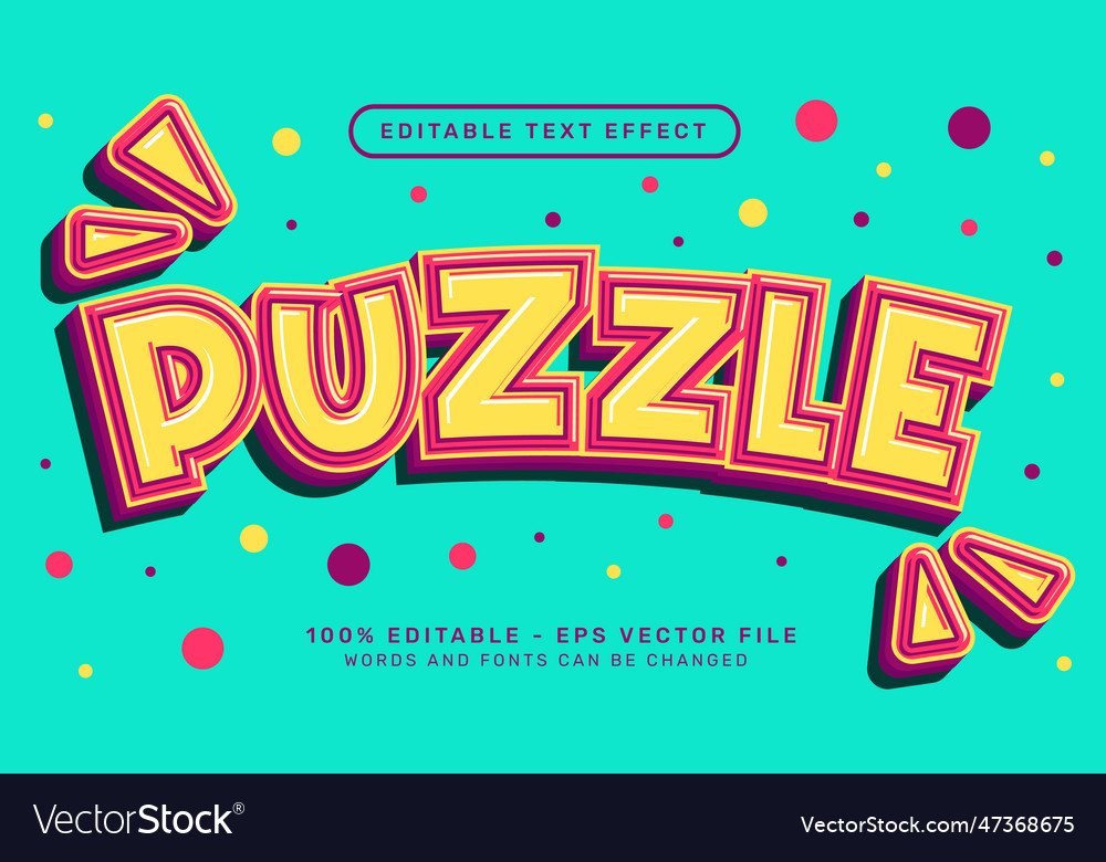 Puzzle 3d text effect and editable text effect Vector Image