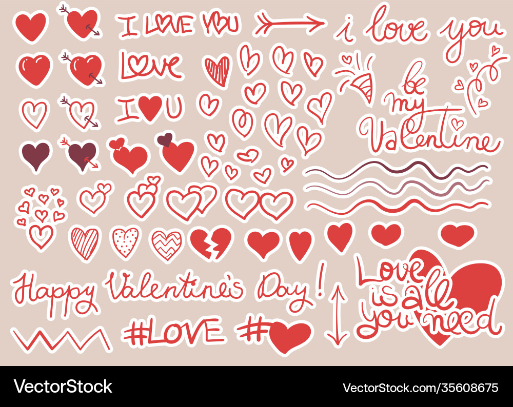 Set heart stickers for valentine day Royalty Free Vector