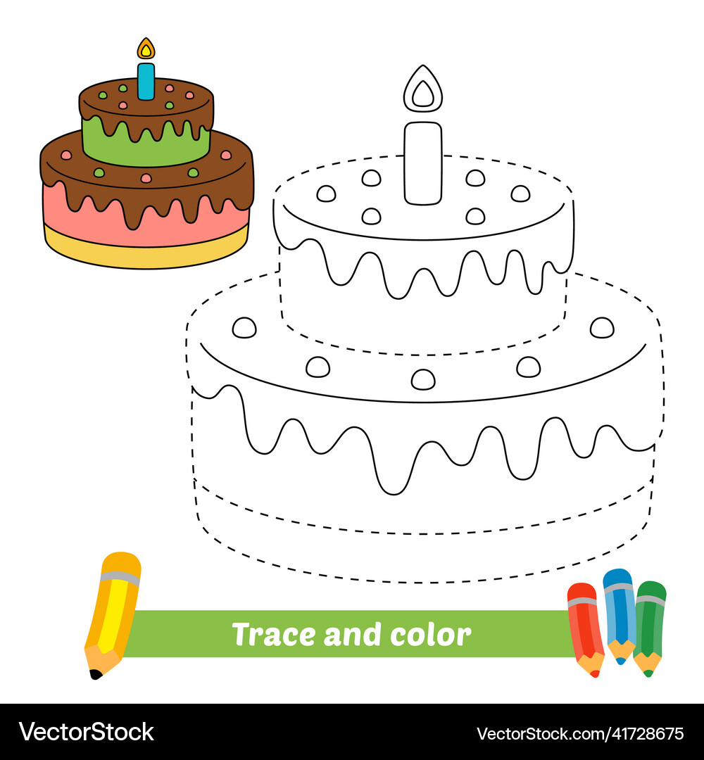 Trace and color for kids cake Royalty Free Vector Image