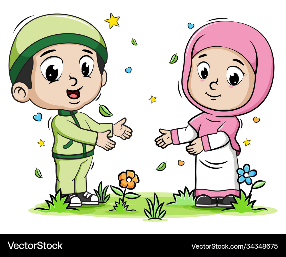 Two muslim kids playing in park Royalty Free Vector Image