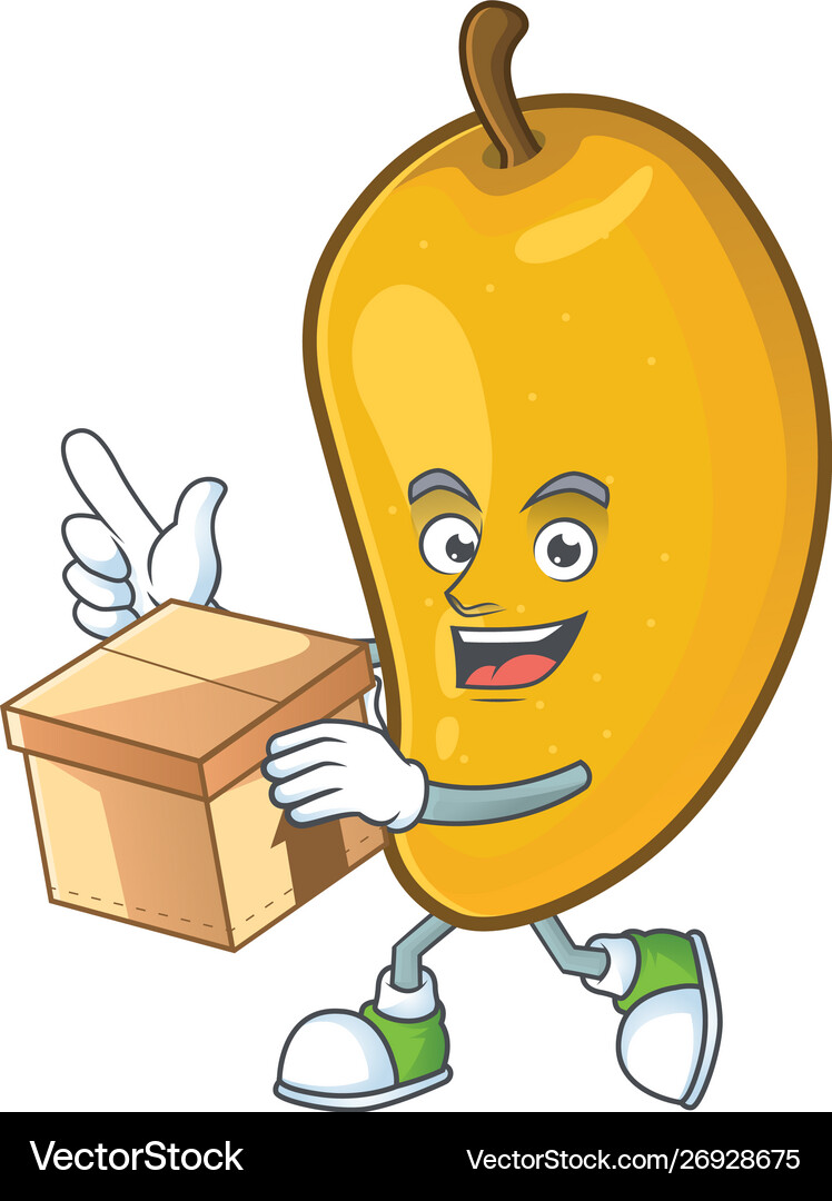 With box cartoon mango character on a white Vector Image