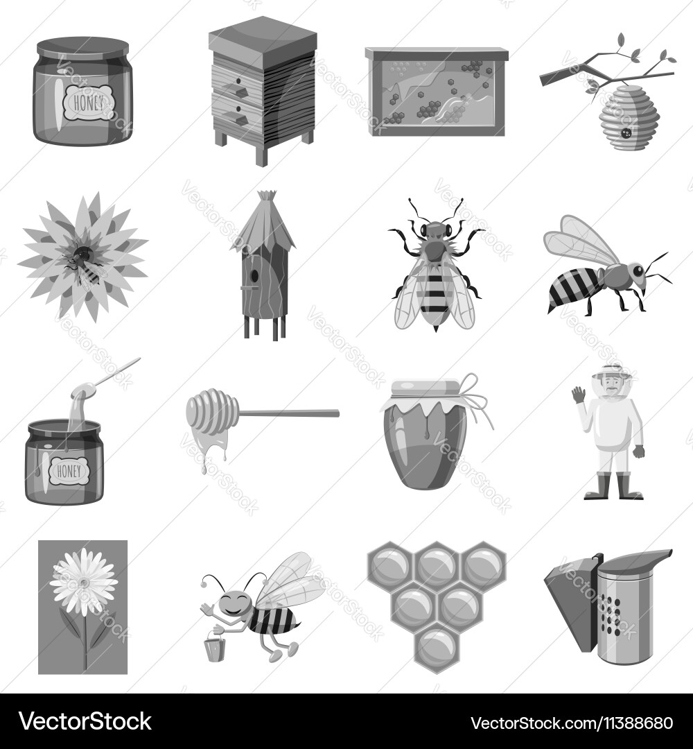 Apiary icons set gray monochrome style Royalty Free Vector