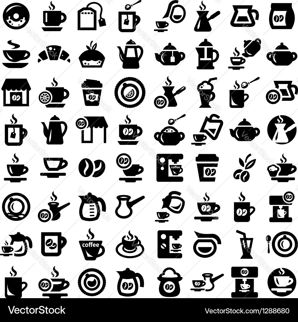 Big coffee and tea icons set Royalty Free Vector Image