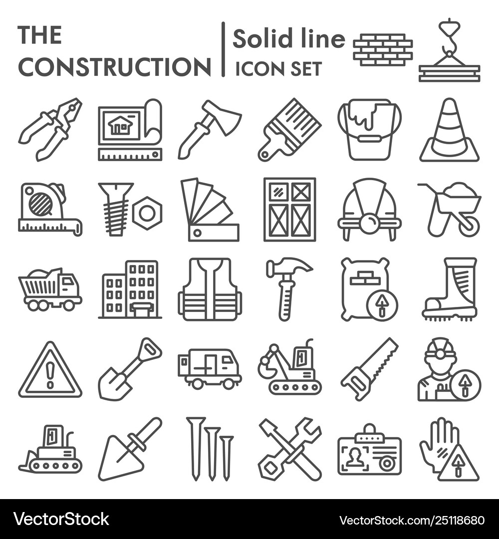 Construction line icon set repair symbols Vector Image