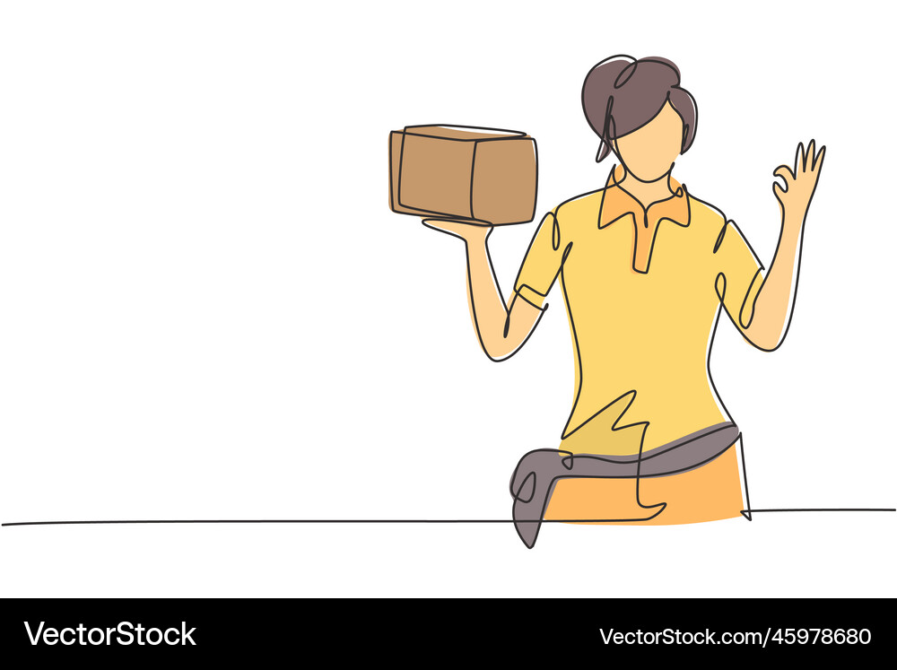 Continuous one line drawing deliverywoman Vector Image