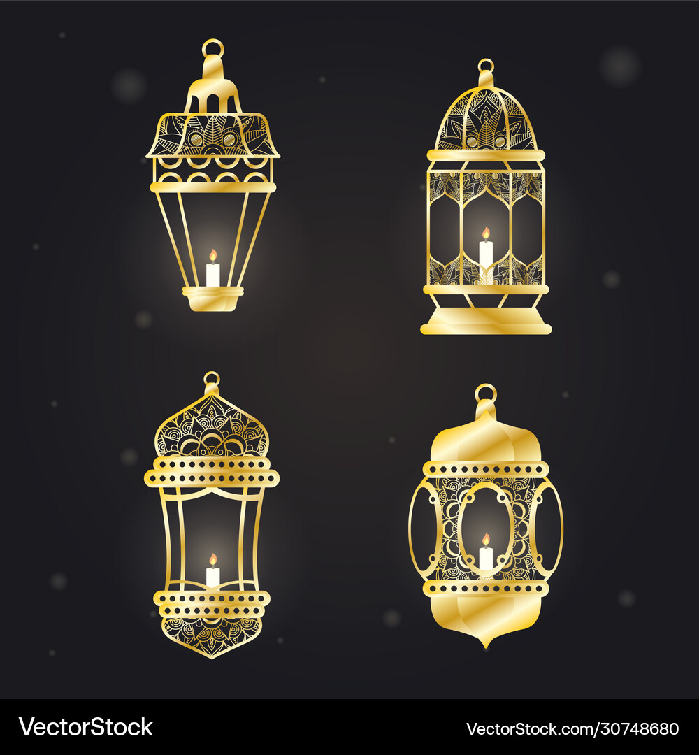 Eid mubarak celebration lamps hanging Royalty Free Vector