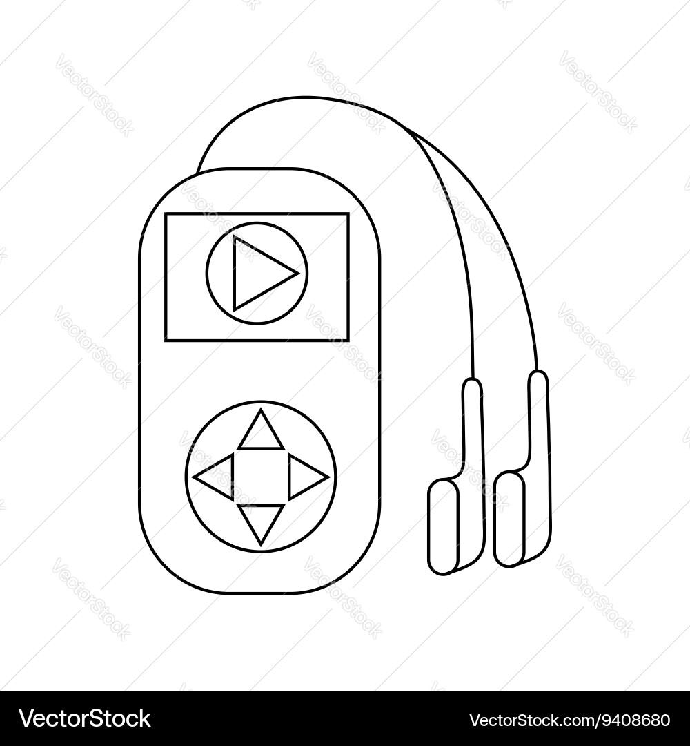 Mp3 player with headphones icon outline style Vector Image