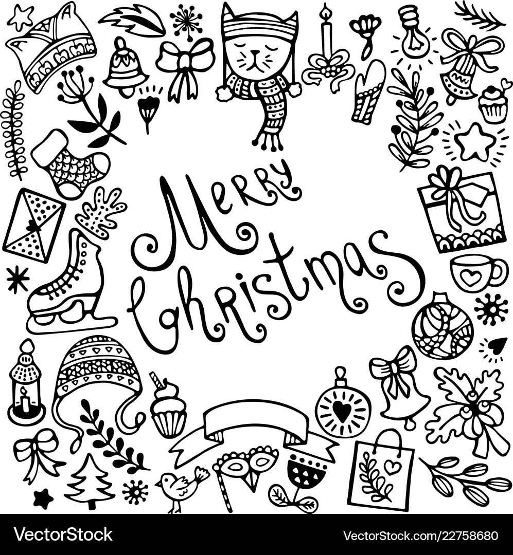 Set cute hand-drawn christmas elements Royalty Free Vector