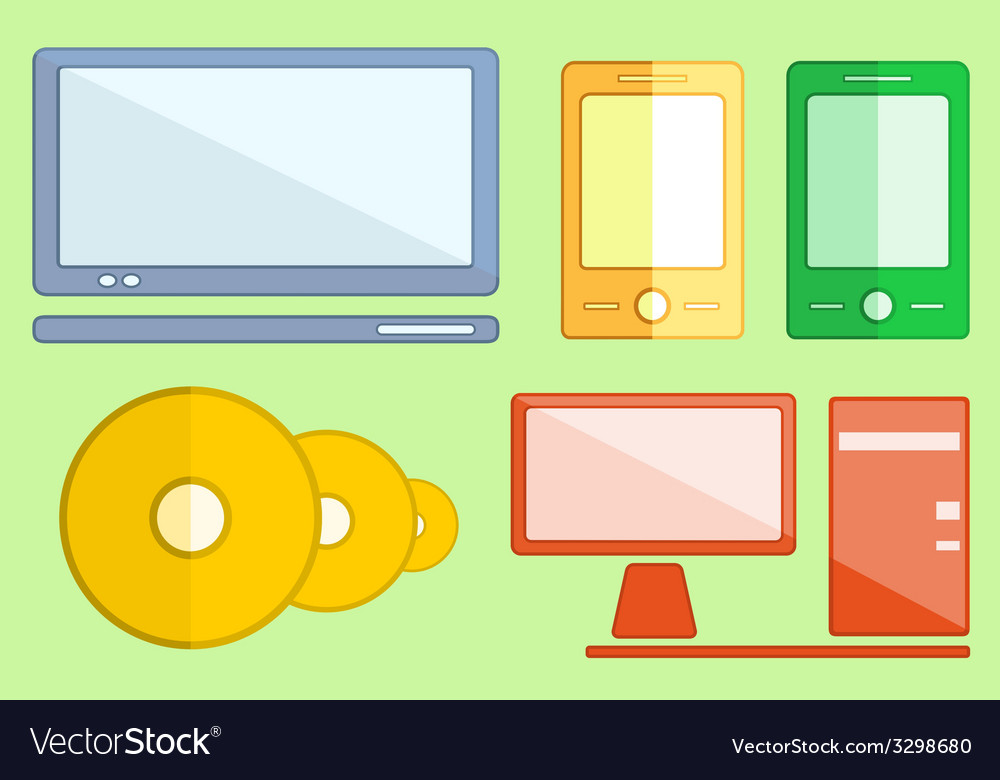 Set digital objects on flat style Royalty Free Vector Image