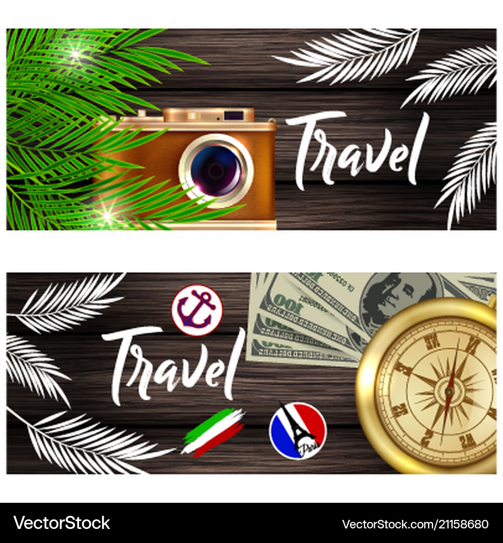 Travel a camera palm leaves Royalty Free Vector Image