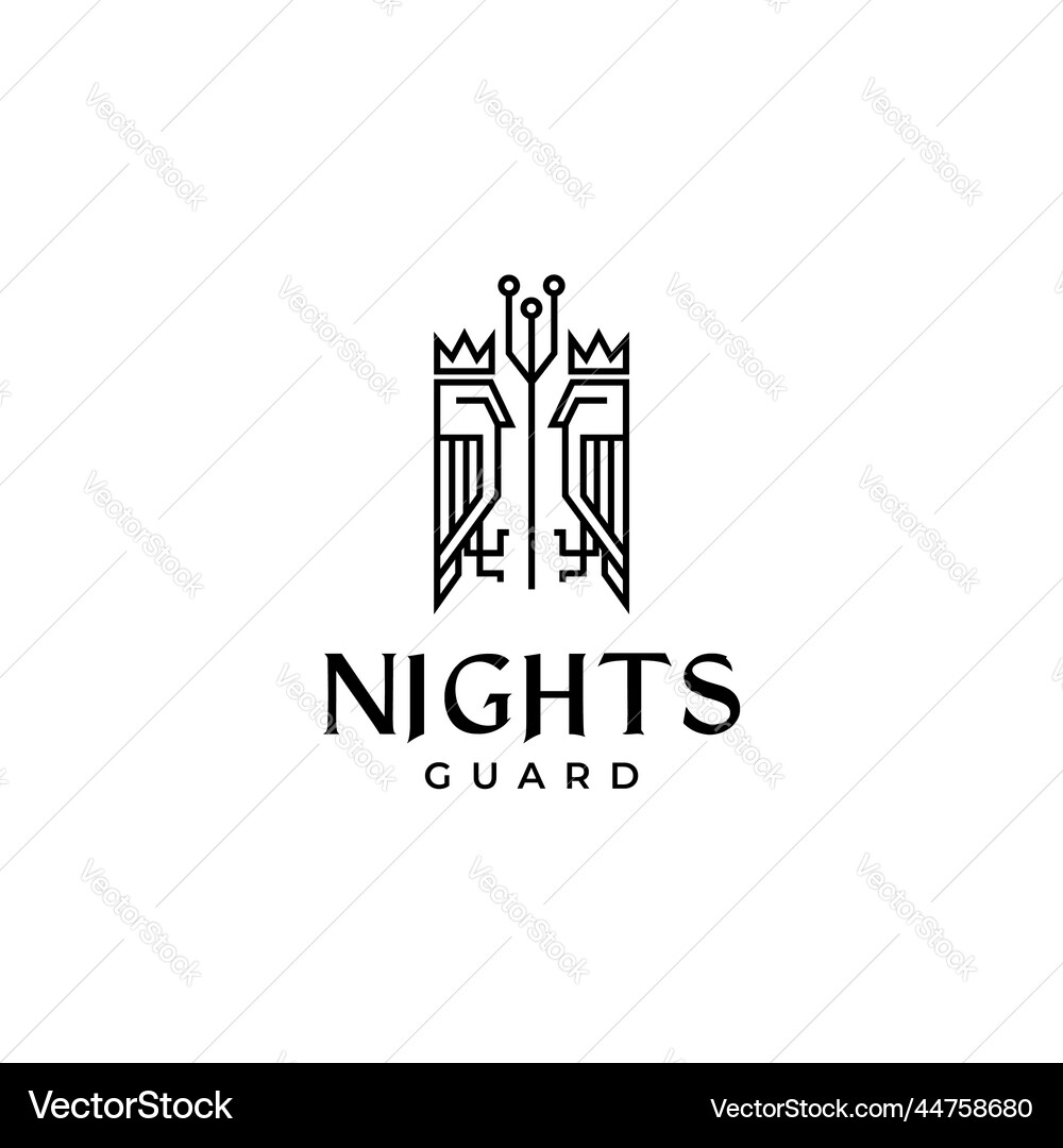 Unique owls guard castle line minimalist logo Vector Image