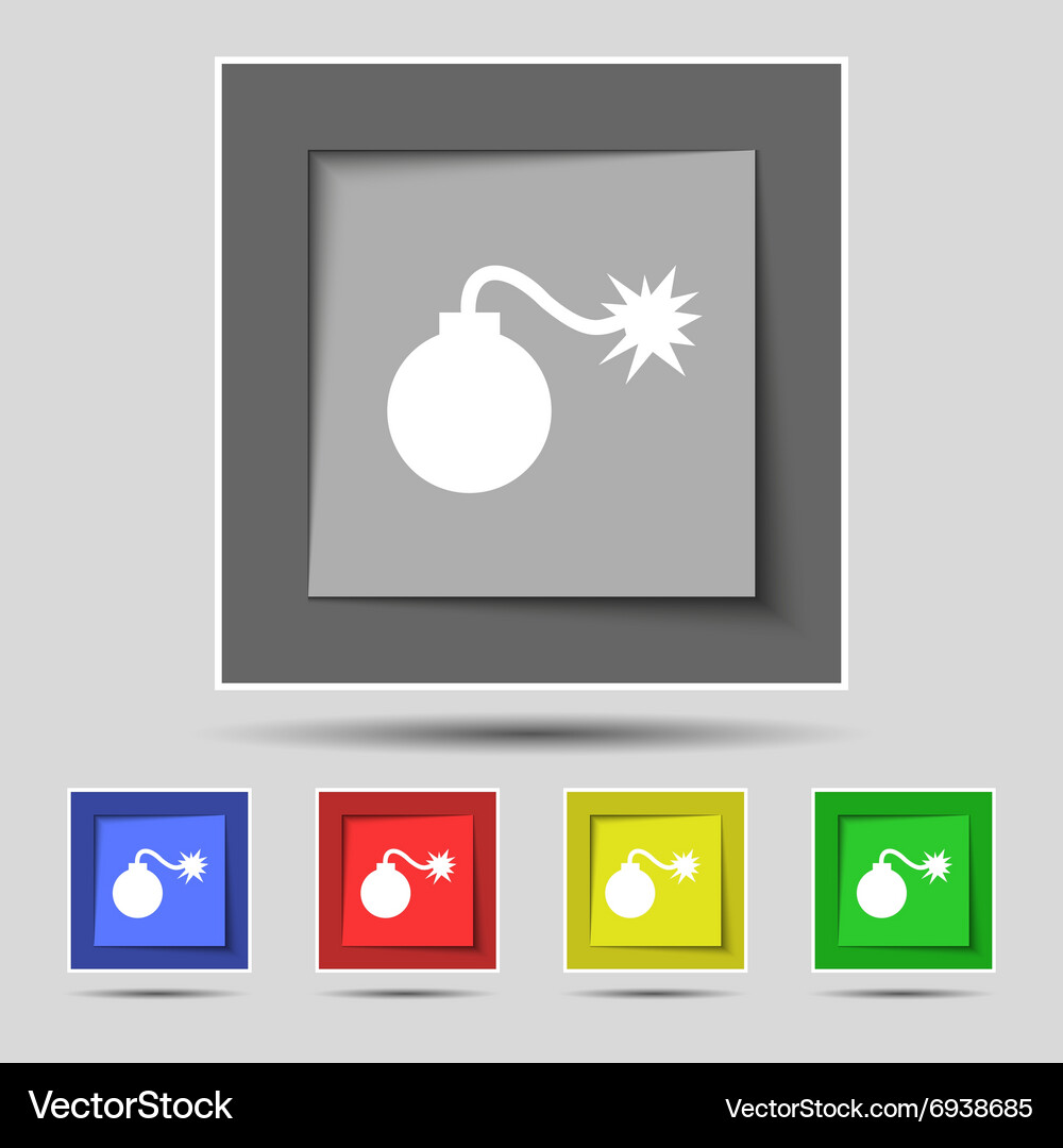 Bomb icon sign on original five colored buttons Vector Image