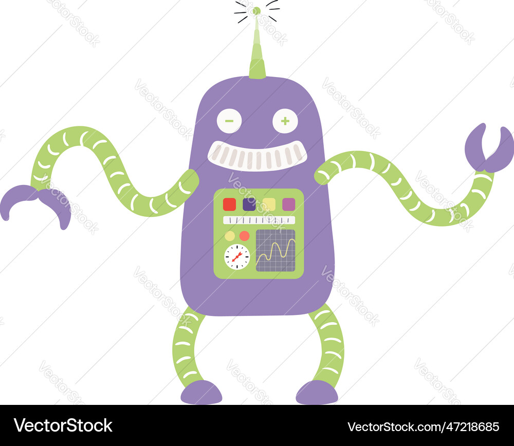 Cute funny robot cartoon character Royalty Free Vector Image