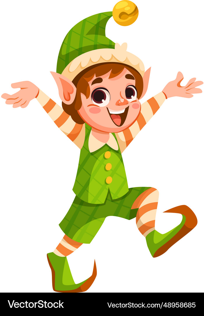 Funny boy elf character with pointed ears smiling Vector Image