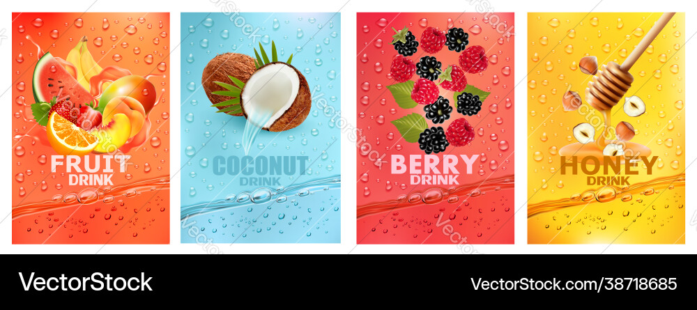 Set labels with fruit and berry drink fresh Vector Image