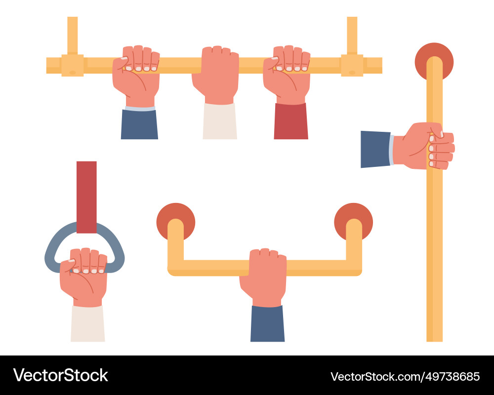 Set of human hands on handrails Royalty Free Vector Image