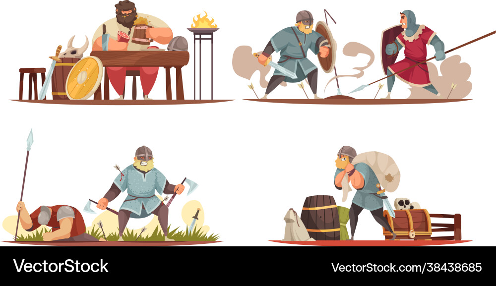 Viking cartoon compositions Royalty Free Vector Image