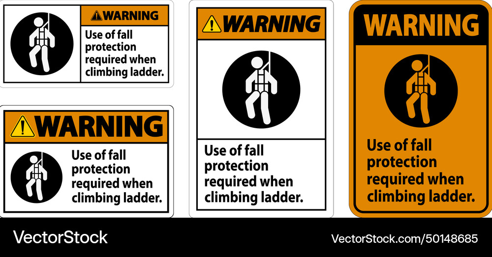 Warning sign use of fall protection required when Vector Image